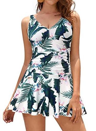 SHEKINI Femme Vintage rembourr&eacute; Sexy Maillot de Bain Robe avec Jupette Une Pi&egrave;ce Bikini Robe de Plage Push Up Amincissante Sport Beachwear Swimwear Et&eacute; Mode(S