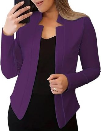 Generic Blazer pour femme automne 2025 décontracté en tweed à carreaux veste chaude ouverte sur le devant col montant entièrement doublé manteau de bureau, vi