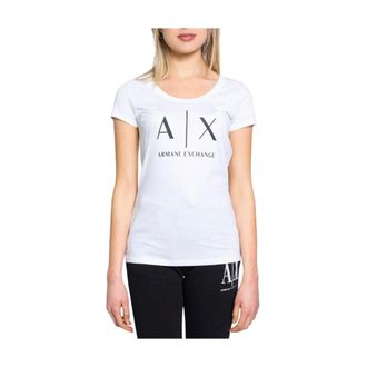 A|X Armani Exchange Femme, Tops, Blanc, Taille: 44 FR Logo Tee Short Sleeve Crew