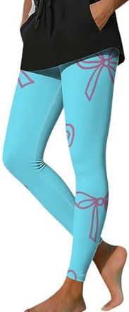 Generic Pantalon de yoga d&eacute;contract&eacute; pour femme avec motif coeurs et noeuds, legging tendance, confortable, doux et moulant, Rose, 3XL