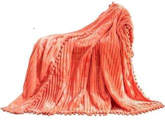 Dissa Fleecedecke &Uuml;berwurf Gr&ouml;&szlig;e - 51x63 Koralle - Weich, Pl&uuml;sch, Flauschig, Flauschig, Warm, Gem&uuml;tlich - Perfekter &Uuml;berwurf f&uuml;r Couch, Bett, Sofa - Mit Pom