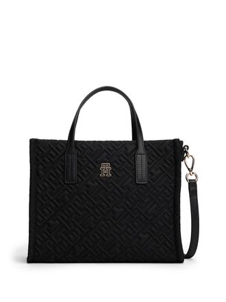 Tommy Hilfiger Tragetasche TOMMY HILFIGER TH CITY MINI TOTE MONO NYLON, Damen, Gr. B/H/T: 27cm x 21,5cm x 10,5cm, schwarz, Textil, Taschen, Damen Schultertasche, Bus