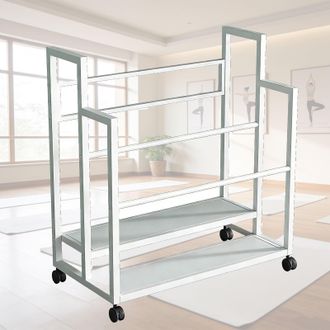 Generic Aufbewahrungsregal for Yogamatten, Organizer for Heim-Fitness-Zubeh&ouml;r mit R&auml;dern Metalllagerregal Gro&szlig;e Kapazit&auml;t Platzsparend for Kurzhanteln(White -