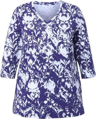 Ulla Popken T-Shirt Pima Cotton Shirt Ziersteine A-Linie V-Ausschnitt