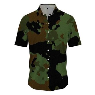 Keephen Feuilles Impression 3D Boutonn&eacute;e Chemise pour Femmes Hommes Nouveaut&eacute; Hawaiian Chemises Manches Courtes Plage Aloha Chemise