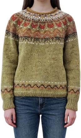 Generic Pull tricot&eacute; vintage &agrave; col rond et manches longues pour femme Motif Fair Isle, D, 3XL