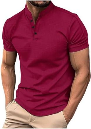 Generic Polo &agrave; manches courtes pour homme - &Eacute;t&eacute; d&eacute;contract&eacute; - Couleur unie - Chemises de vacances, rouge, 3XL