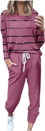 Generic Ensemble d&eacute;contract&eacute; pour femme - Haut doux &agrave; col rond et jogging &agrave; cordon de serrage | Pyjama et v&ecirc;tements dint&eacute;rieur dinspiration vintage 2 pi&egrave;ces, 