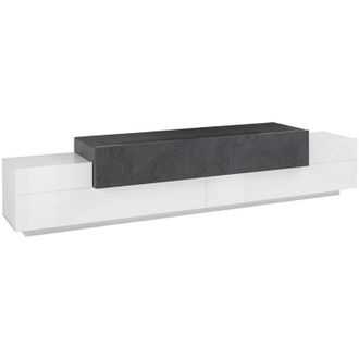 Dmora Dmora Wohnzimmer-TV-St&auml;nder, Made in Italy, TV-St&auml;nder mit 3 T&uuml;ren und Regalen, 240x45h52 cm, Farbe Wei&szlig; gl&auml;nzend und Aschgrau