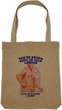 Fabulous Sac Shopping Tote Bag Aspect Lin - Talk Louder Thong Collage Vintage Illustration Art Humour Parodie Meme - Sac de Courses Toile Epaisse 360g Beige Na