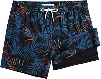 Maamgic Maillot de Bain pour Hommes avec Compression Short de Bain 2 en 1 | 5.5 Séchage Rapide Short de Natation décontracté Boardshorts avec Pantalon intérie