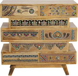 Kare Design Design Kommode Menorca Butterfly, Braun, Kommodenschrank, Schrank, Aufbewahrung, mit 8 Schubladen, Mango Massivholz, Schlafzimmer, 65x65x30 cm (H/B/T)