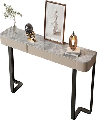 Generic Konsolentisch mit Lagerung, Industrial Flurtisch, Eingangstisch mit Einzigartigem Metallsockel, Schmaler Sofatisch, für Wohnzimmer Flur Foyer(Black 1,