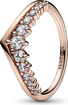 Pandora Timeless Wishbone Schwebender Pavé-Ring mit 14 Karat rosévergoldeter Metalllegierung und Cubic Zirkonia Timeless Collection, Größe 54, 182320C01-54