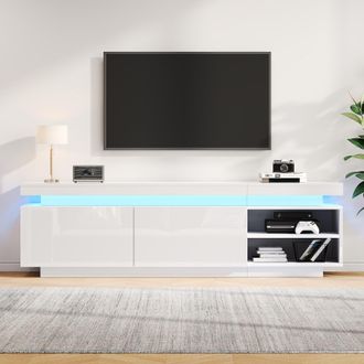 Generic Moderner Lowboard Hochglanz-TV-Schrank, TV-Board & Kommode mit Zwei Türen und offenen Ablagen, großer Stauraum, robuste Konstruktion, vielseitig nutzb