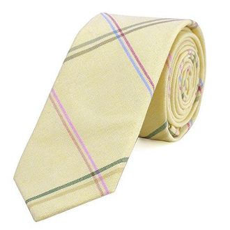 DonDon Fine cravate de coton avec rayures pour hommes 6 cm - jaune pastel rayé