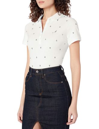 Nautica Damen Anchor, Kurzärmelig, Atmungsaktiv, Stretch-Baumwolle Poloshirt, Bright White, X-Groß