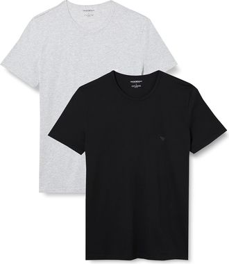 Emporio Armani Herren 2-pack T-shirt Crew Neck Pure Cotton Schlafanzugoberteil, Black/Grey Melange, XL EU