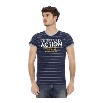 Trussardi Homme, Tops, Bleu, Taille: XL Tee-shirt à Rayures avec Logo Printemps/Été Homme