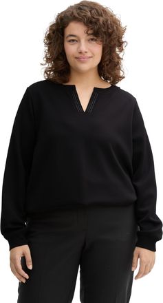 Tom Tailor Damen Plussize Sweatshirt mit V-Ausschnitt, 14482 - Deep Black, 48
