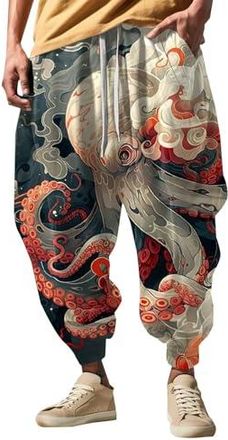 Generic Pantalon de surv&ecirc;tement pour homme Baggy Loose Fit Pantalon de jogging sarouel - Pantalon de loisirs tendance et confortable avec imprim&eacute; automne stre