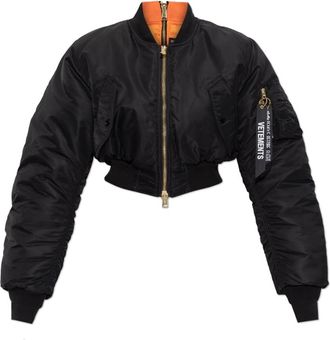VETEMENTS Femme, Vestes, Noir, Taille: 36 FR Blouson aviateur ajusté à double fermeture éclair