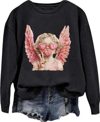 Generic Sweat-shirts de Saint-Valentin à manches longues pour femme - Sweat-shirt à noeud pour femme - Haut à manches longues et col rond - Joli imprimé amour