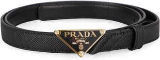 Prada Womens Leather Belt With Metal Buckle Black Calf