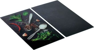 WENKO Allstar Glasabdeckplatten Basilikum, 2er Set, aus gehärtetem Glas mit 6 rutschfesten Silikon-Füßen, hygienische Oberfläche, je 30 x 0,8 x 52 cm