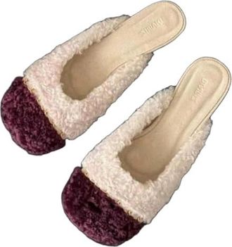 Generic JCVBN Pantoufles courtes en peluche pour femme avec cha&icirc;ne en m&eacute;tal - Pour lautomne et lhiver - Mules moelleuses - Chaussures confortables et antid&eacute;ra