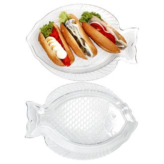 MamboCat 2er Set Oslo Fischplatte L I (LxB) 35x24cm I Servierplatte aus Glas mit Fisch-Relief für Fisch, Meeresfrüchte, Salate, Snacks & Co