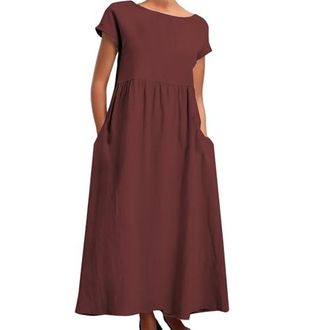 Generic Robe d&eacute;t&eacute; pour femme - Couleur unie - Sans manches - En lin - Avec poches lat&eacute;rales, Bordeaux, XXL