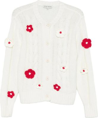 Stine Goya Flower-appliqu&eacute; Cable-knit Cardigan