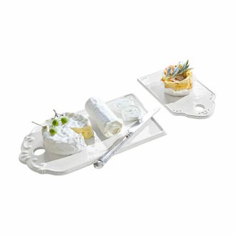 Loberon Servierplatte 2er Set Jette, aufwendige Handarbeit, sch&ouml;ner Unikat-Charakter, mit verspielten Details, Tischaccessoires, Geschirr, Steingut, antikwei&szlig;