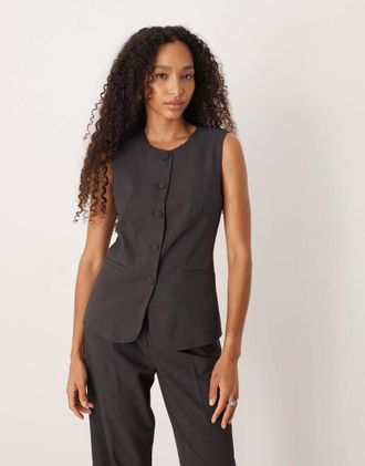 Vila Elegante Weste in meliertem Dunkelgrau, Kombiteil