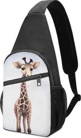 Generic Antivol Sacoche Tactique Girafe mignonne Sac De Poitrine Casual,Polyester Crossbody Bag pour Homme Femme Randonnée