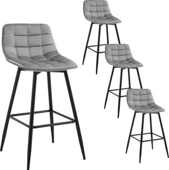Woltu 4er Set Barhocker Barstuhl Hocker Tresenhocker Bistrohocker Design Stuhl Samt Metall Hellgrau BH143hgr-4
