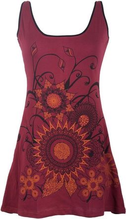 vishes Alternative Bekleidung - &Auml;rmelloses Blumenkleid aus Baumwolle mit weitem Ausschnitt dunkelrot 40