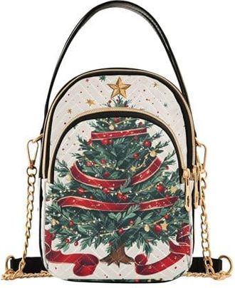 Mnsruu Sac à bandoulière pour femme, motif sapin de Noël, ruban rouge, sac à main, petit sac à bandoulière avec sangle réglable