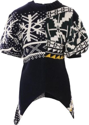 sacai Femme, Pulls, Bleu, Taille: 40 FR Tricot &agrave; col rond