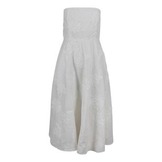 Rotate Rotate Birger Christensen, Femme, Robes, Blanc, Taille: 38 FR Robe Midi avec Broderie Florale Tridimensionnelle