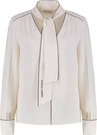 Elisabetta Franchi Femme, Blouses et Chemises, Blanc, Taille: 40 FR Chemisier en Cr&ecirc;pe &agrave; Col V et sur le Devant