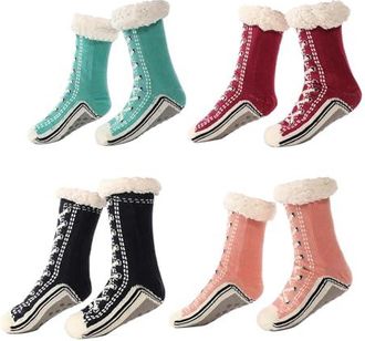 Generic Accordinglye Chaussons dhiver ultra épais en cachemire - Unisexe - Super doux, chaud et confortable - Doublure en polaire antidérapante, 4 pièces A, T