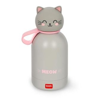 Legami Legami - Hot&Cold BFF Kinder-Wasserflasche, Kitty-Motiv, doppellagig aus 18/8 Edelstahl mit luftdichtem Verschluss, hält 12 h heiß und 24 h kalt, Fass