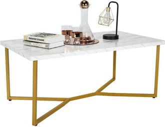 Costway Costway - Table Basse Imprim&eacute;e Marbre 107 x 60 x 45.5 cm (l x l x h) Moderne Pi&egrave;tement M&eacute;tal Dor&eacute; avec Patins Ajustables pour Salon