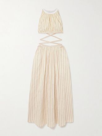 Chlo&eacute; Robe Longue Convertible En Coton Et Soie M&eacute;lang&eacute;s &Agrave; Rayures - Neutres