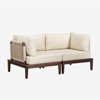 Sklum Sklum - Giulia 2-teiliges modulares Gartensofa mit 2 Ecksesseln in Akazie Creme-Beige