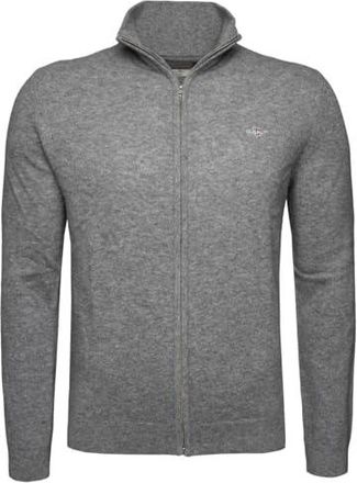 GANT Gant Cardigan zipp&eacute; en Laine dagneau Extrafine pour Homme, Gris fonc&eacute; m&eacute;lang&eacute;, 3XL
