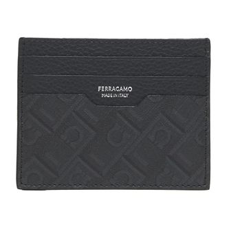 Ferragamo Homme, Accessoires, Noir, Taille: ONE Size Porte-cartes en cuir noir avec logo