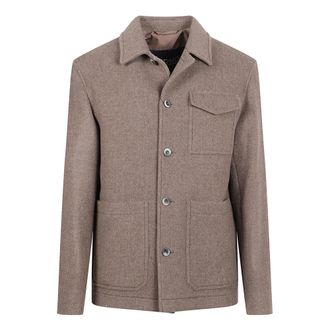 Herno Woll-Twill-Jacke mit Druckknopf - - Jackets - Herren - Braun - XL
